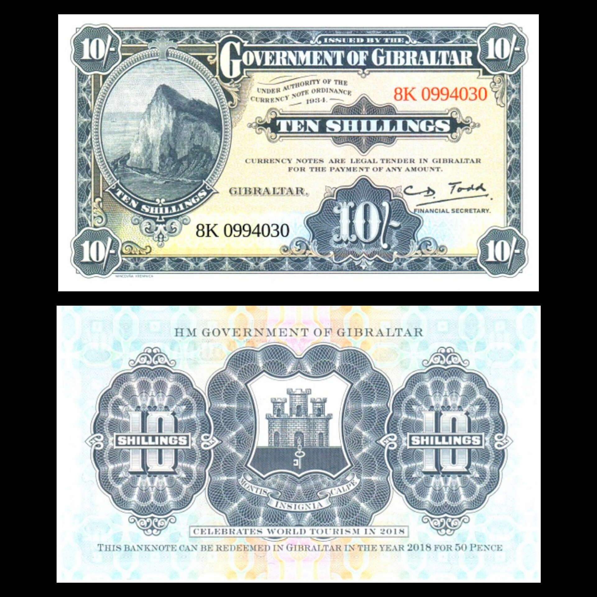 Gibraltar 10 Shillings 2018 P-41 Commemorative UNC Bank Note